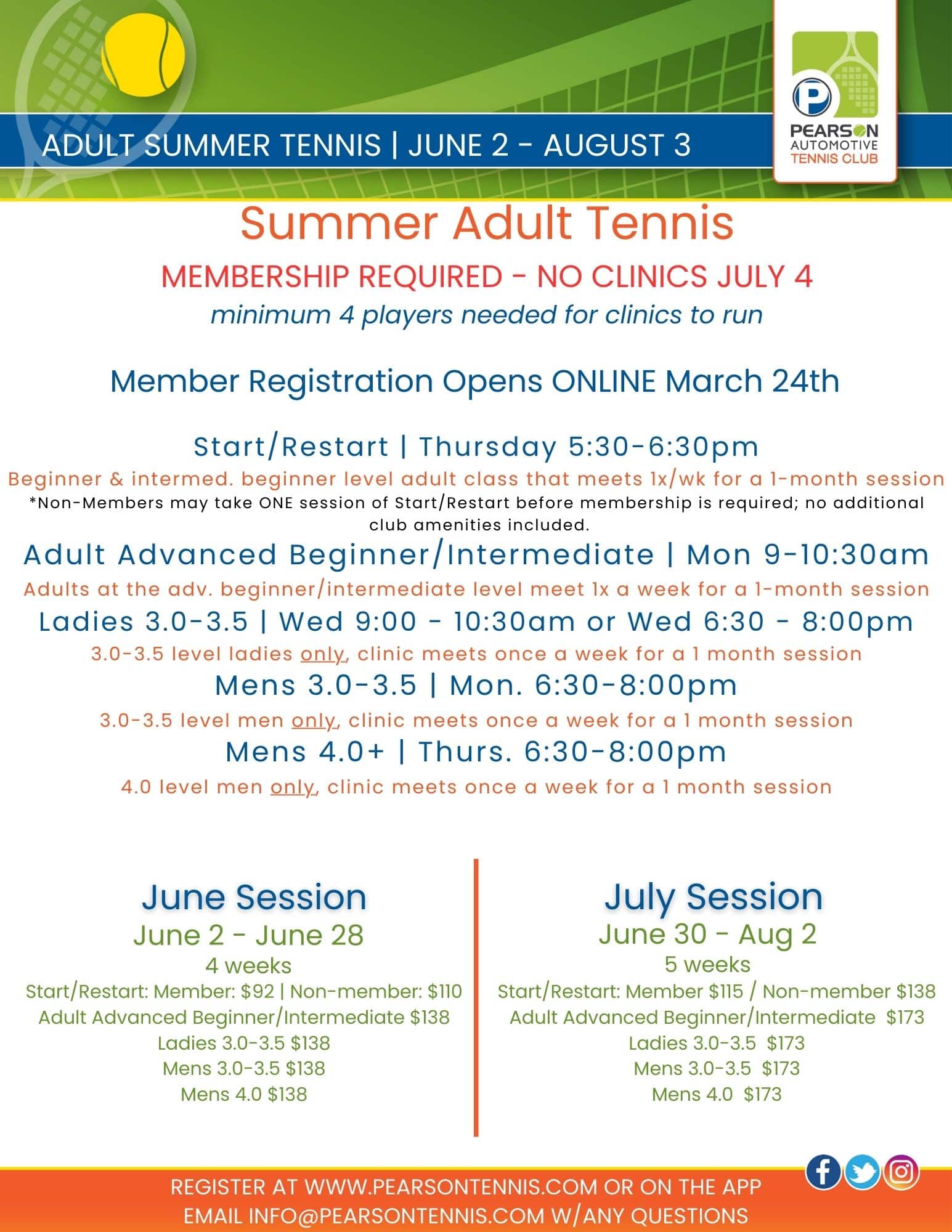 Adult (18+) Summer - Pearson Automotive Tennis Club