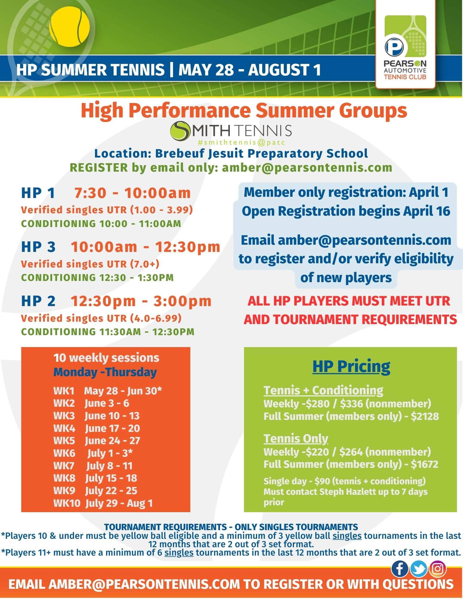 High Performance Smith Tennis Summer - Pearson Automotive Tennis Club