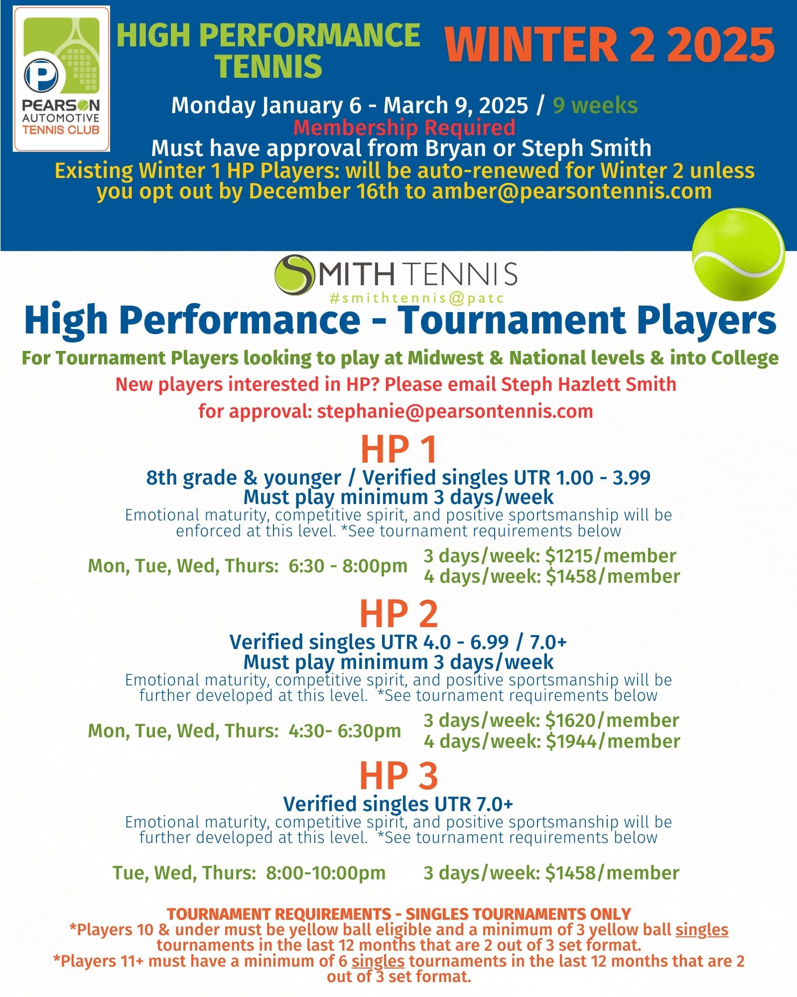 High Performance Smith Tennis Winter 2 - Pearson Automotive Tennis Club